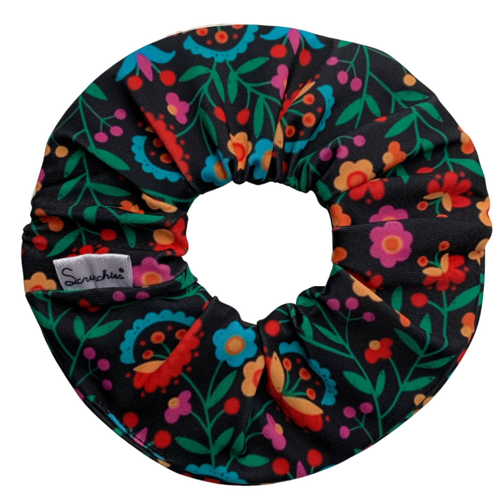 Scrunchie negro con flores - Scrunchies